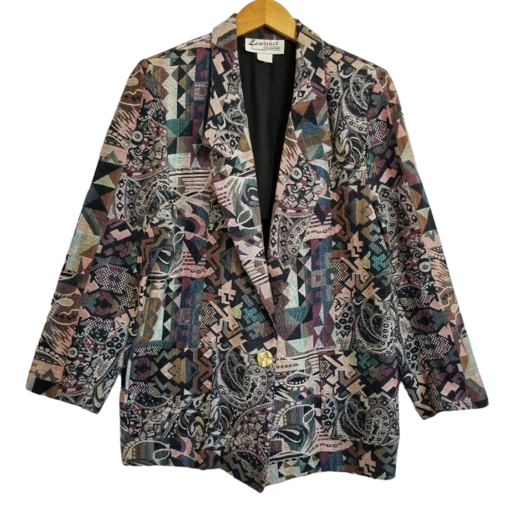 Rare! Vtg Lawrence Philadelphia Woven Multi Print Jac… - Gem